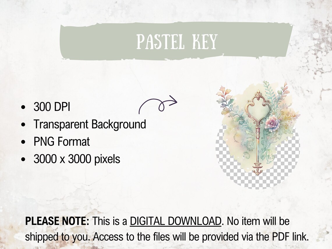 Watercolor Pastel Key Clipart: Fantasy Wedding Graphics (PNG Digital ...