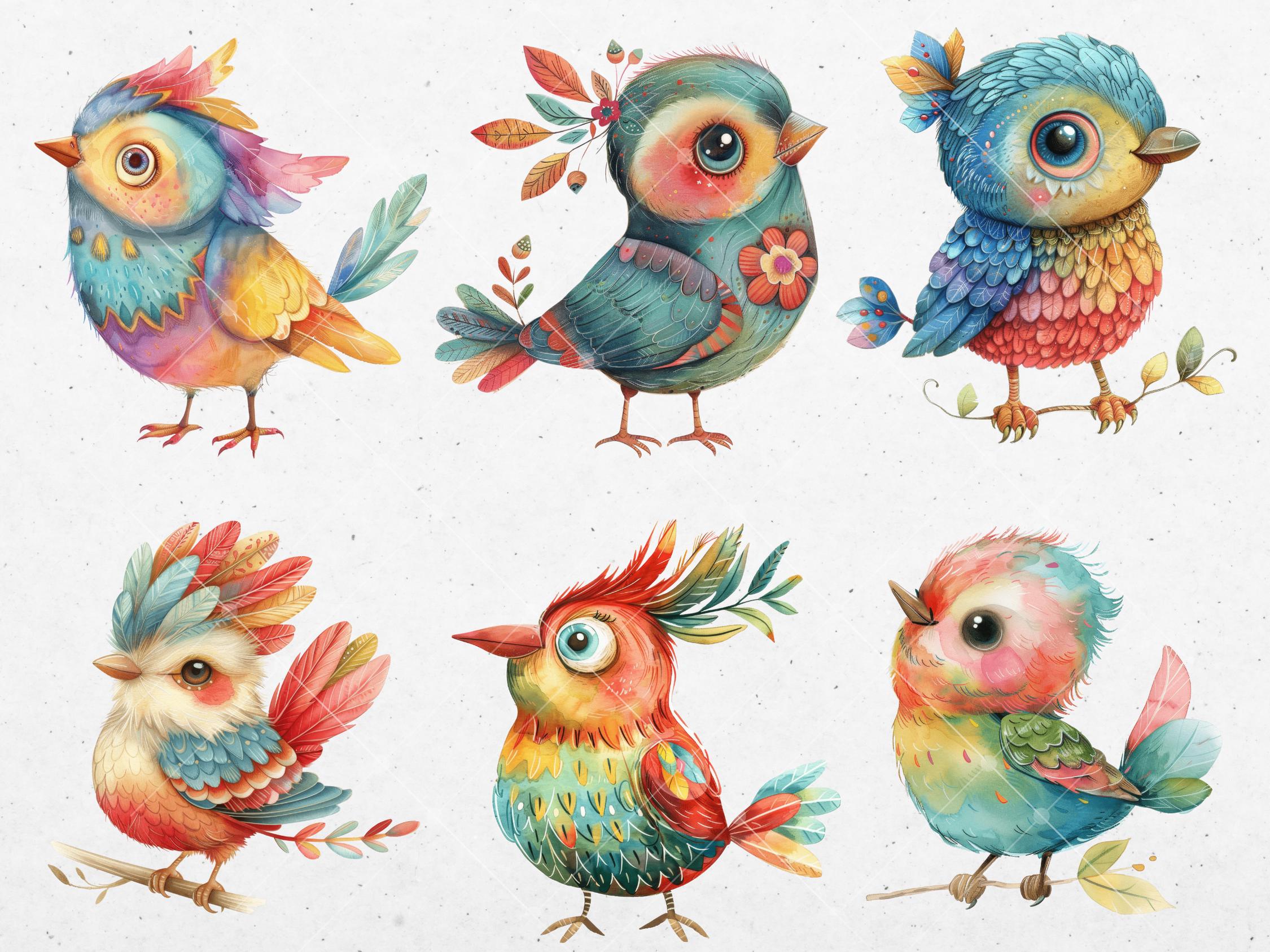 30 Whimsical Birds Clipart Mega Bundle Cute Animal Graphics With ...