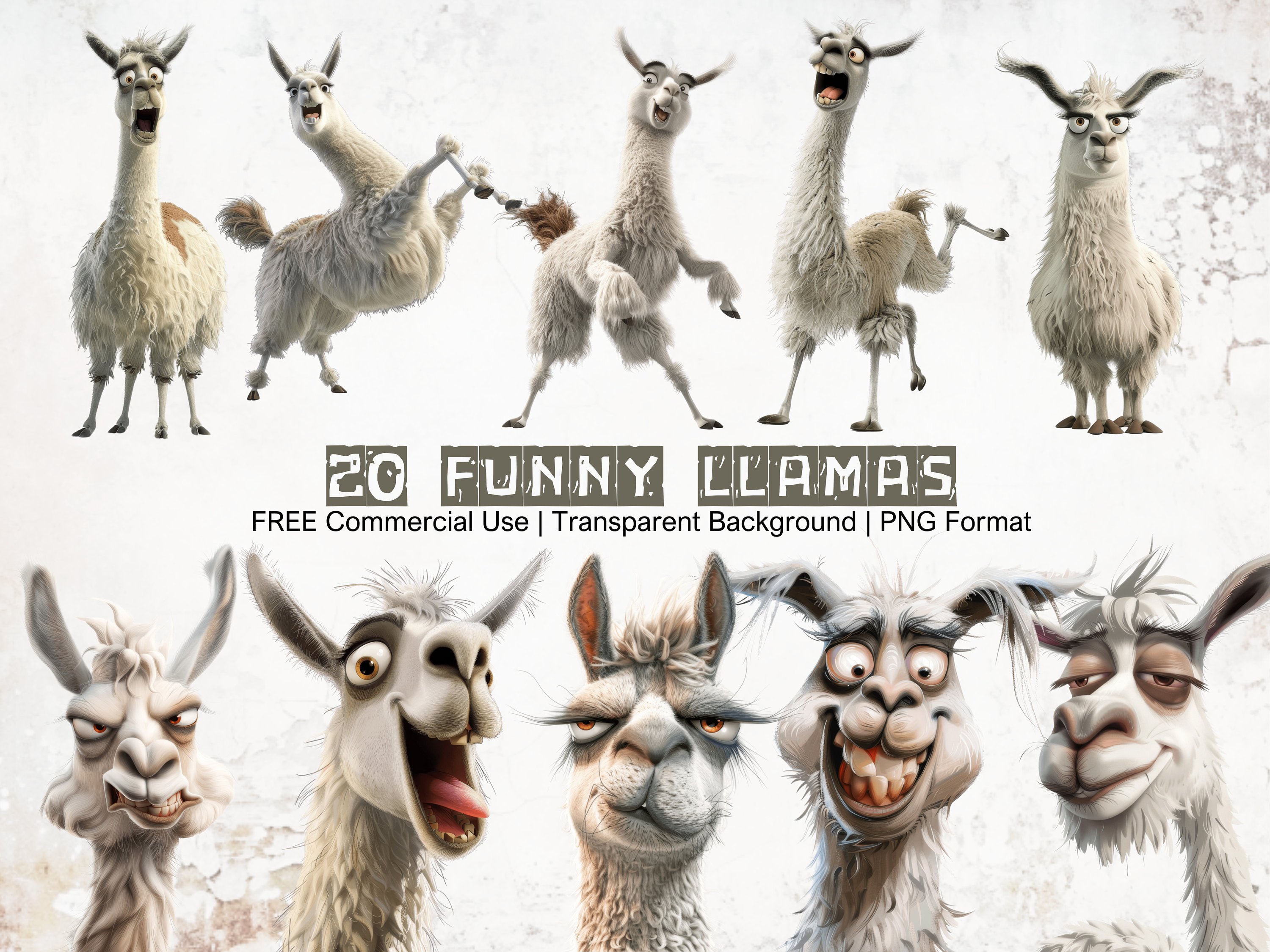 Quirky and Funny Llamas Clipart Collection, Transparent PNG File, 300 ...