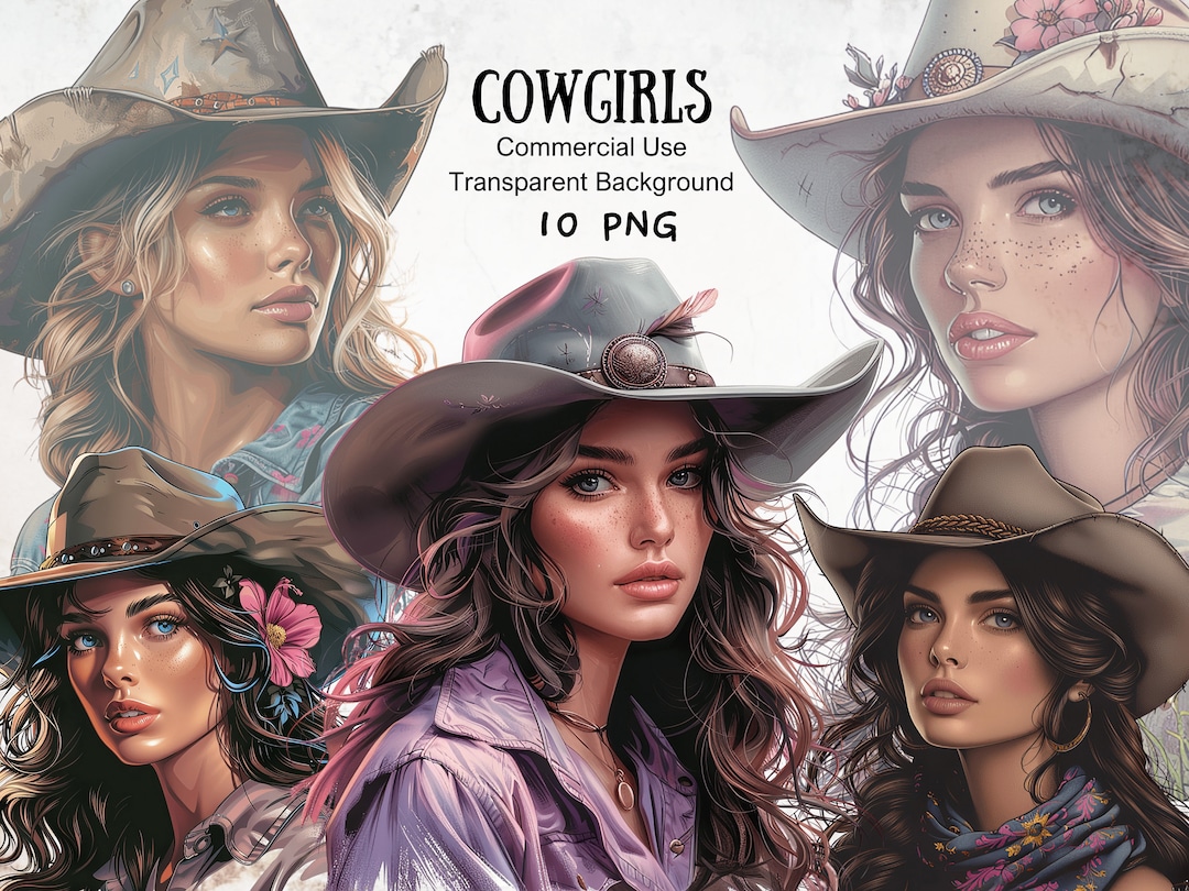 Watercolor Cowgirl Clipart: Wild West PNG Graphics (digital Download ...