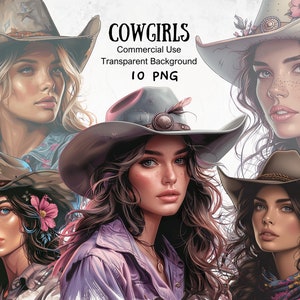 Watercolor Cowgirl Clipart: Wild West PNG Graphics (digital Download ...