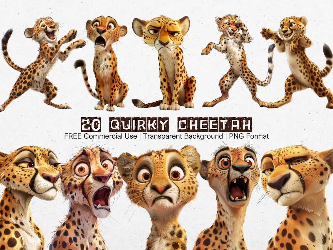 Funny Cheetah Clipart Graphics Downloadable Quirky Collection Humorous ...