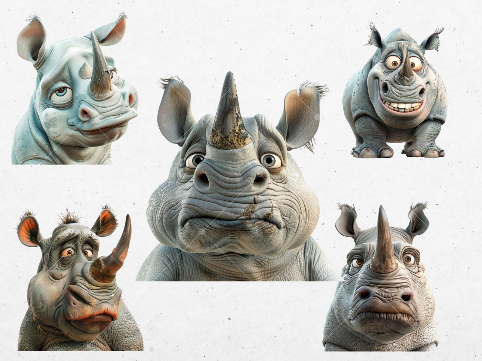 Funny Rhinoceros Clipart Bundle With Transparent Background for Quirky ...