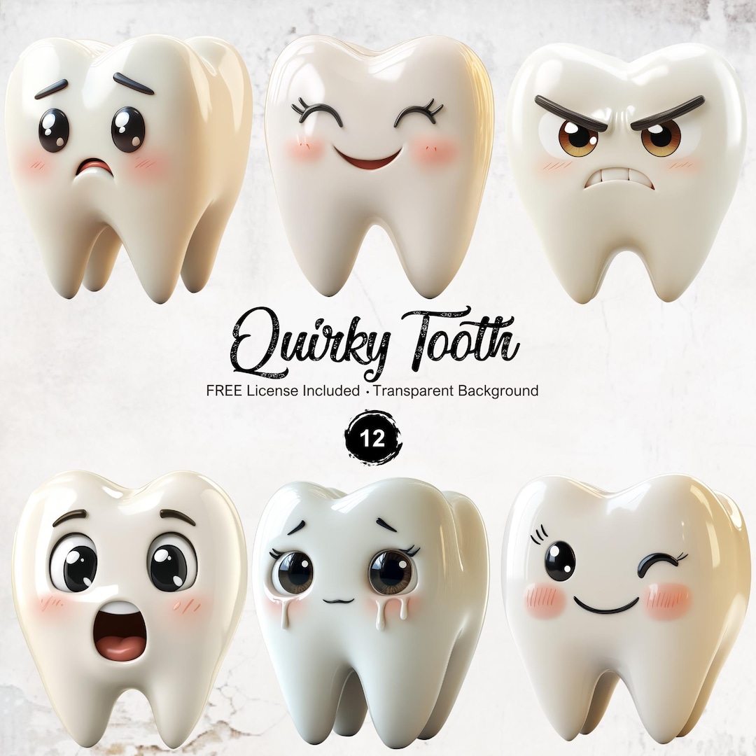 Quirky Tooth Clipart Funny Teeth Expressions Graphics Dental ...