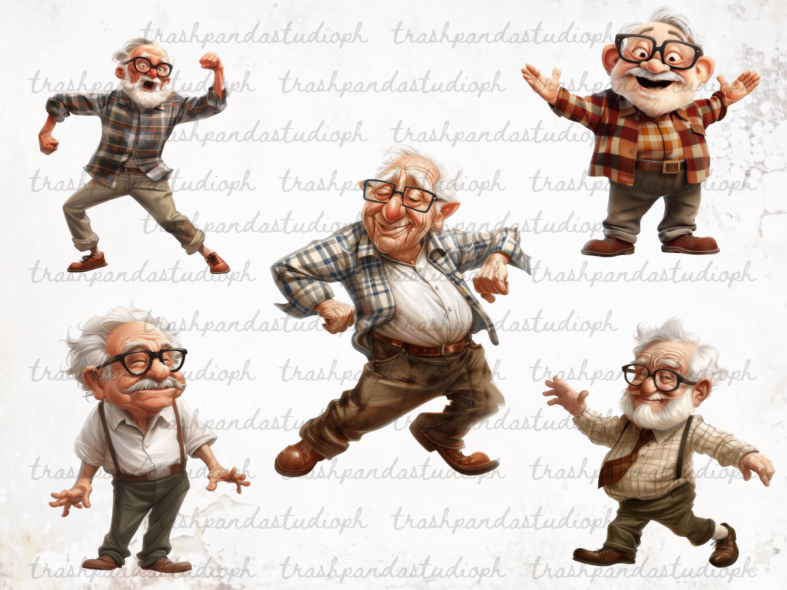 Funny Grandpa Clipart: 20 PNG Graphics for Birthday Cards (digital ...