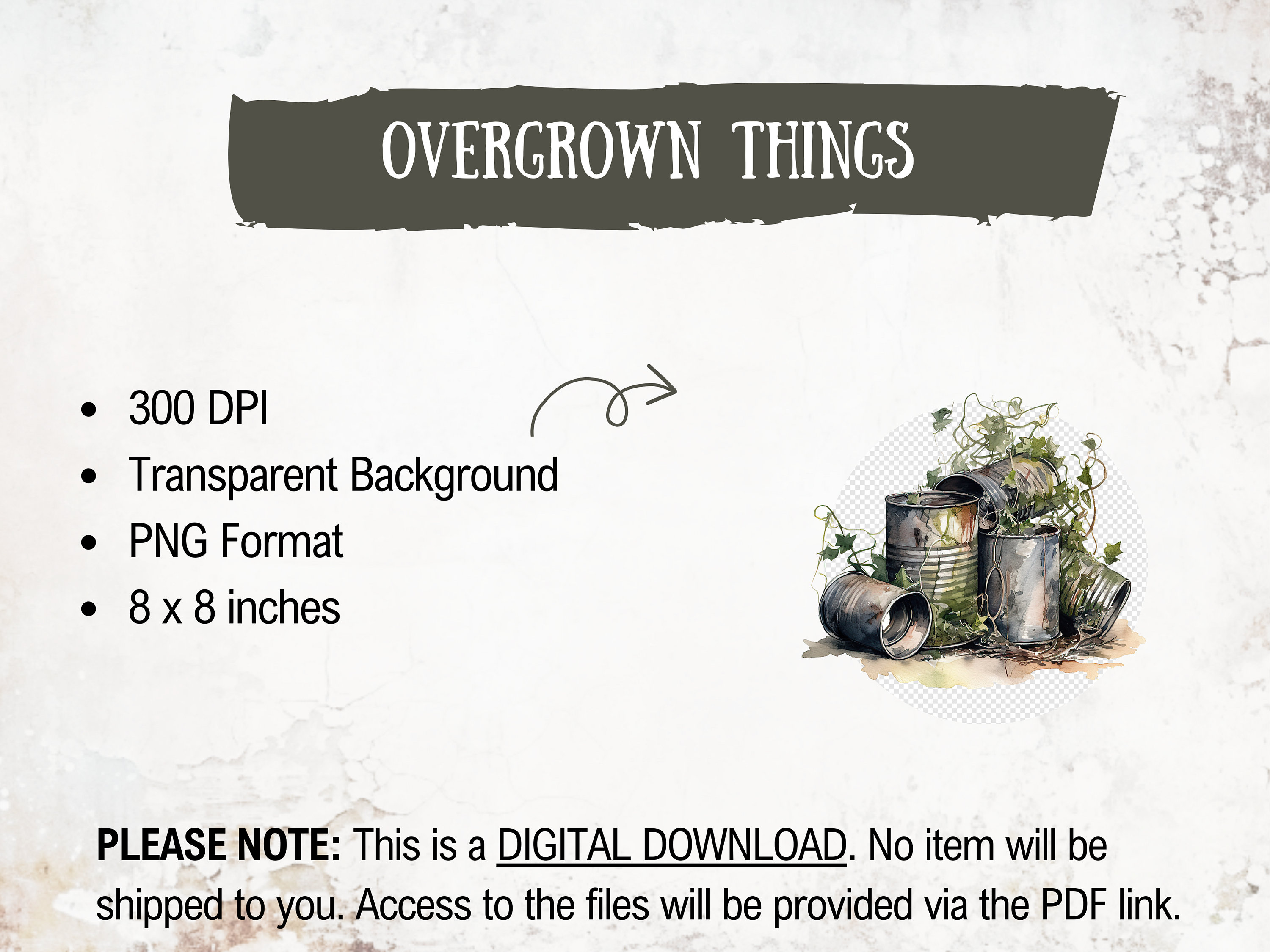 Overgrown Things Clipart Bundle: Watercolor Mossy Objects (digital ...