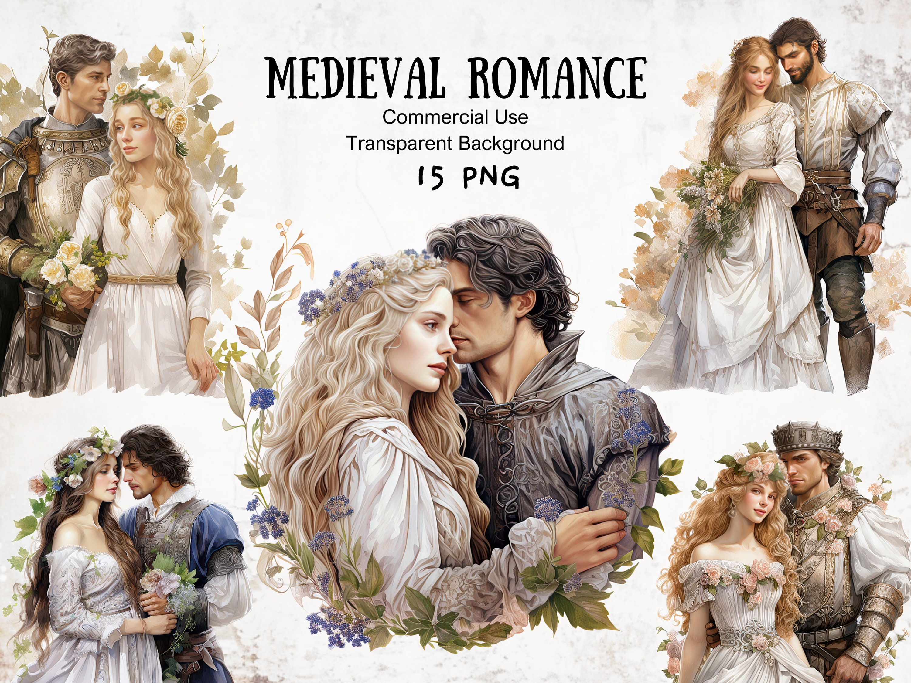 Medieval Romance Clipart Bundle, Love in the Middle Ages, Medieval King ...