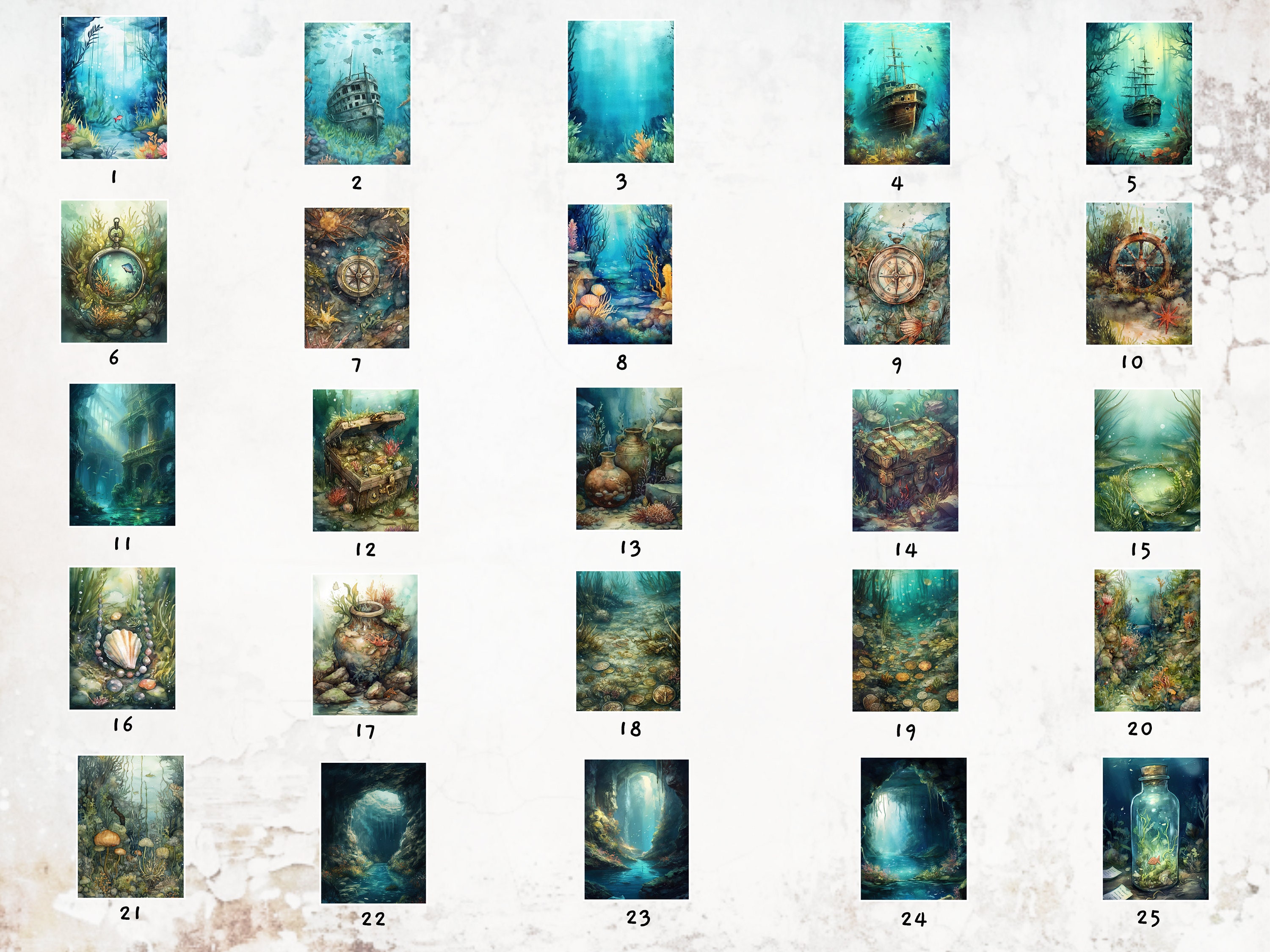 Underwater Printable Digital Paper, Under the Sea Whimsical Watercolor ...