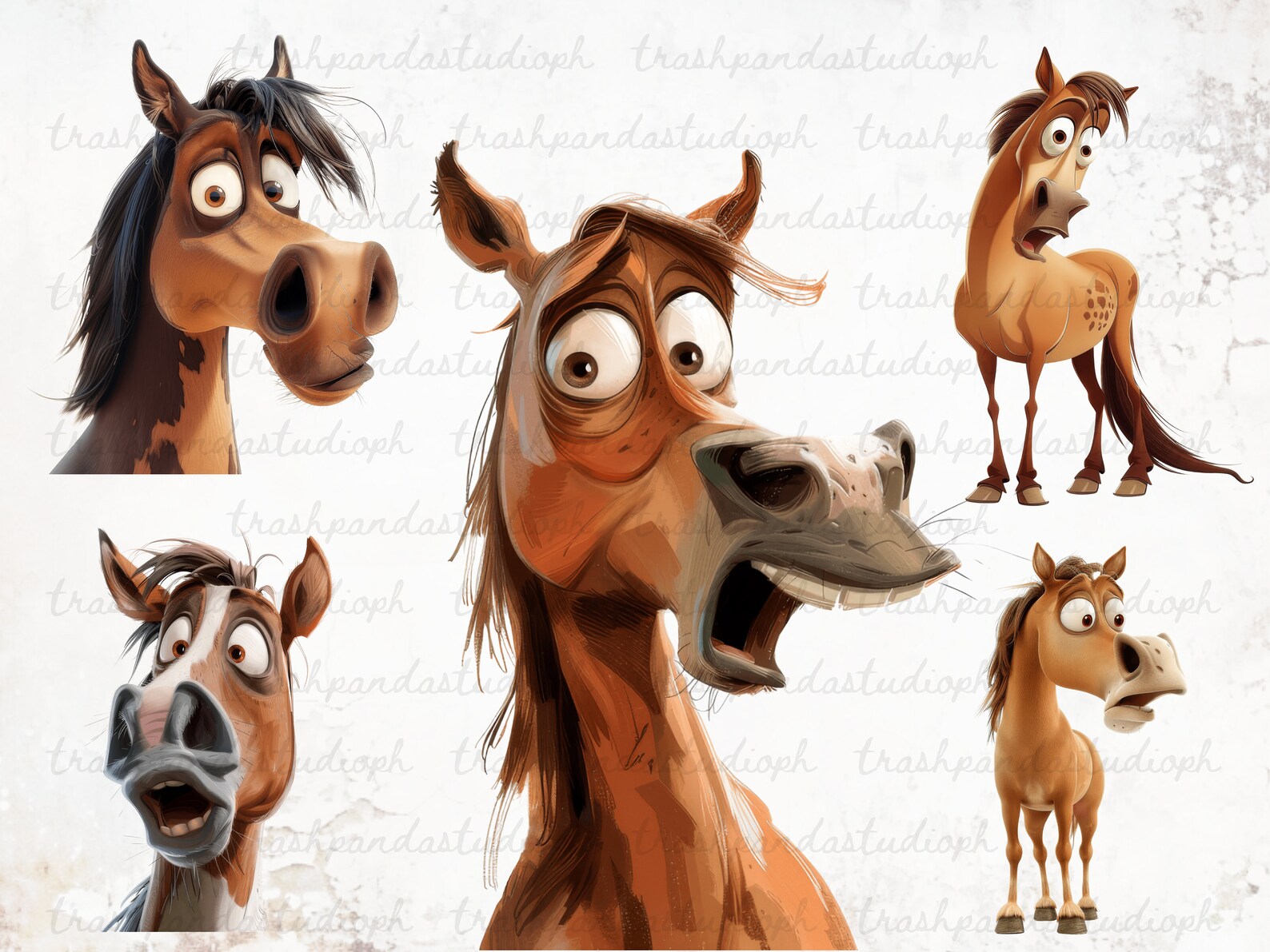 Funny Horse Clipart Bundle, Humorous and Cute Horse, Farm Horse PNG ...