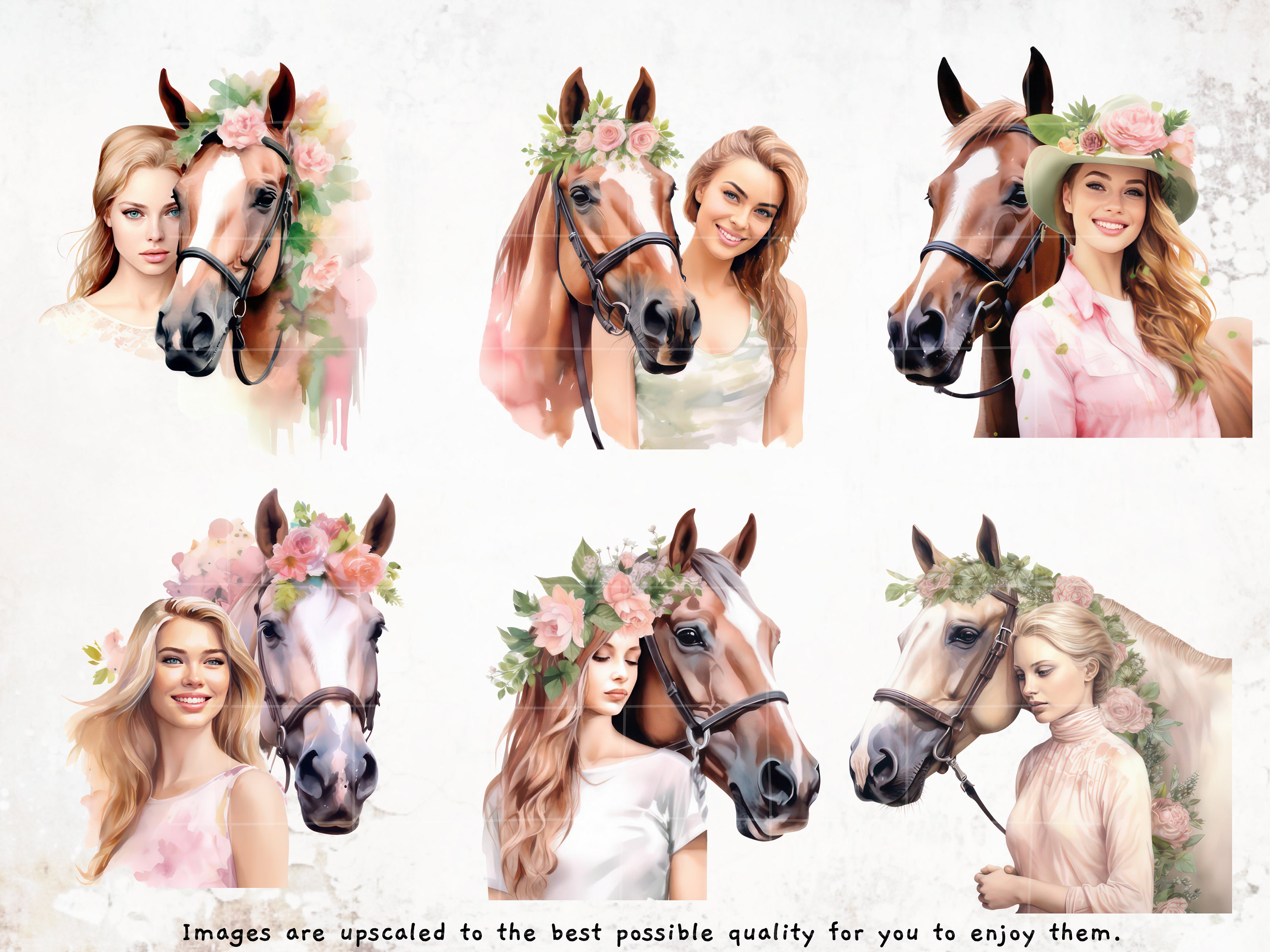 Watercolor Horse Ladies, High Quality Graphics, Junk Journal ...