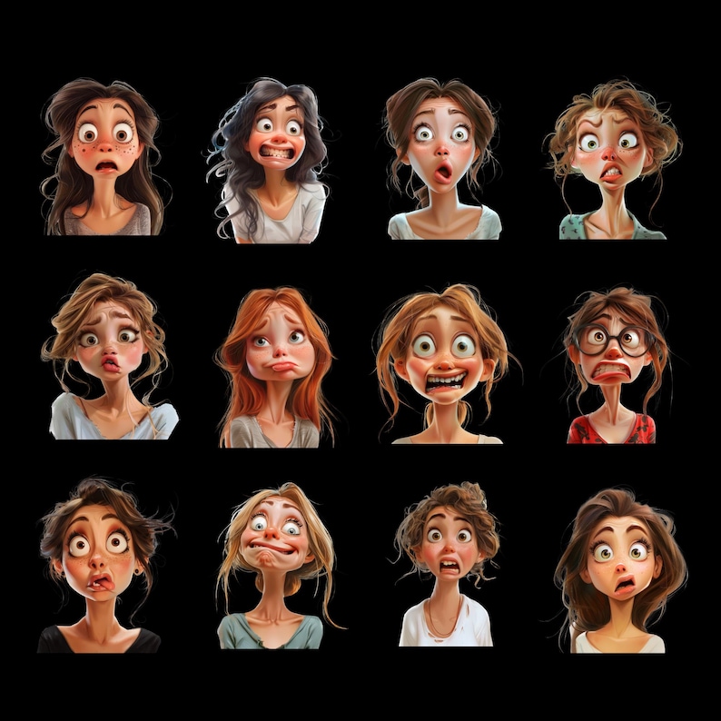 Quirky Girl Clipart Funny People Face Graphics Humorous Woman ...