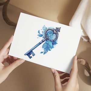 Watercolor Fantasy Blue Key Clipart for Whimsical Projects, Blue Themed ...