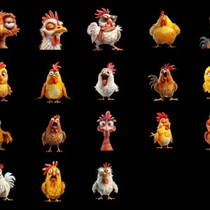Funny Chicken Clipart Quirky Expressions Instant Download Whimsical ...