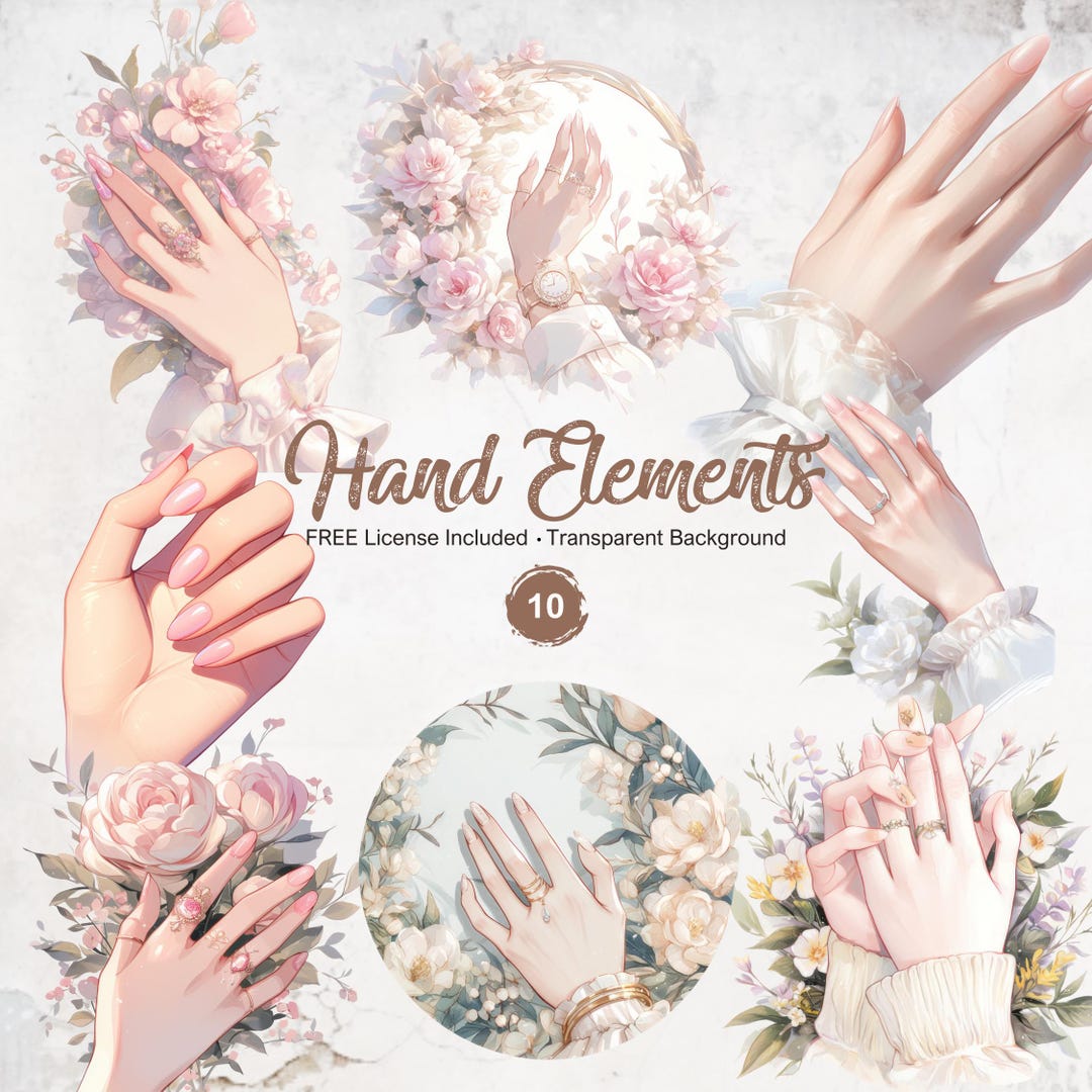 Floral Hands Clipart Woman Hands and Nail Illustration Design Elements ...