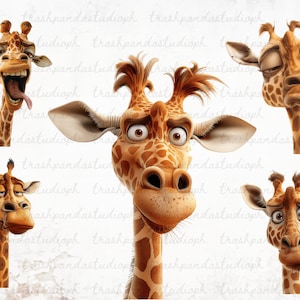 Funny Giraffe Clipart Bundle PNG Download, 300 DPI High Quality ...