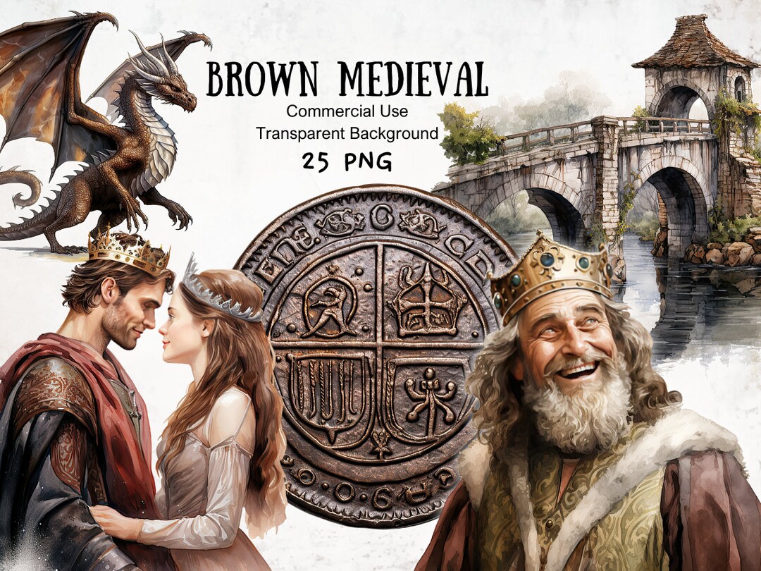 Medieval Watercolor Clipart: Brown History Graphics (PNG Digital ...