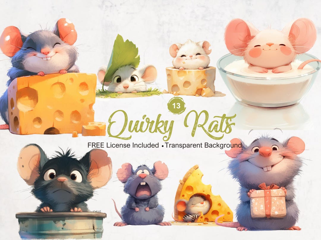 Quirky Rats Clipart Funny Mouse Illustrations With Transparent ...