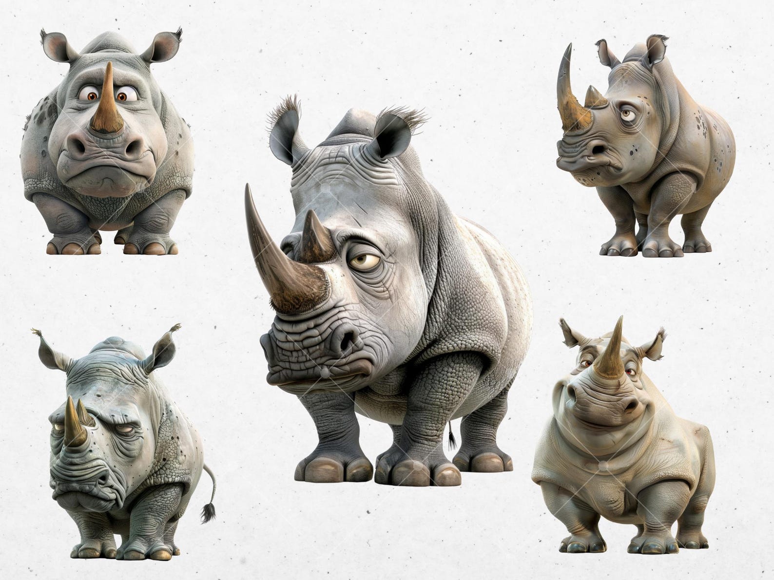 Funny Rhinoceros Clipart Bundle With Transparent Background for Quirky ...