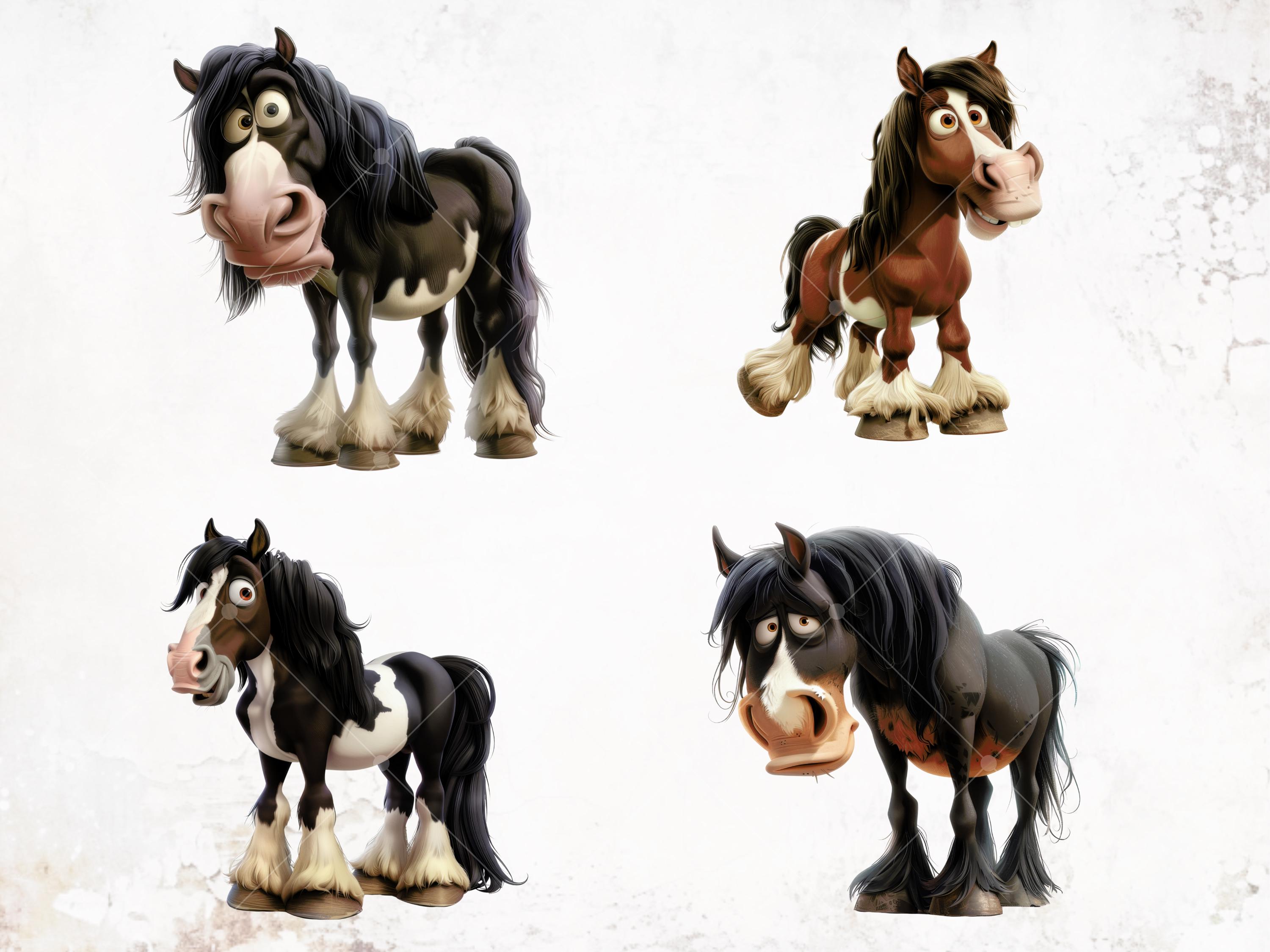 Funny Shire Horse Clipart Bundle: Whimsical PNG Graphics (digital ...