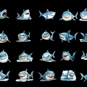 Funny Shark Clipart Bundle Printable Graphics Underwater Design ...