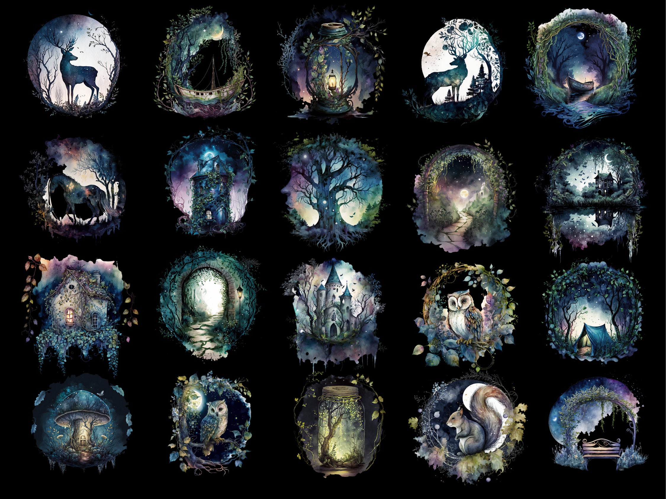 Enchanted Forest Watercolor Clipart Bundle Whimsical Woodland - Etsy