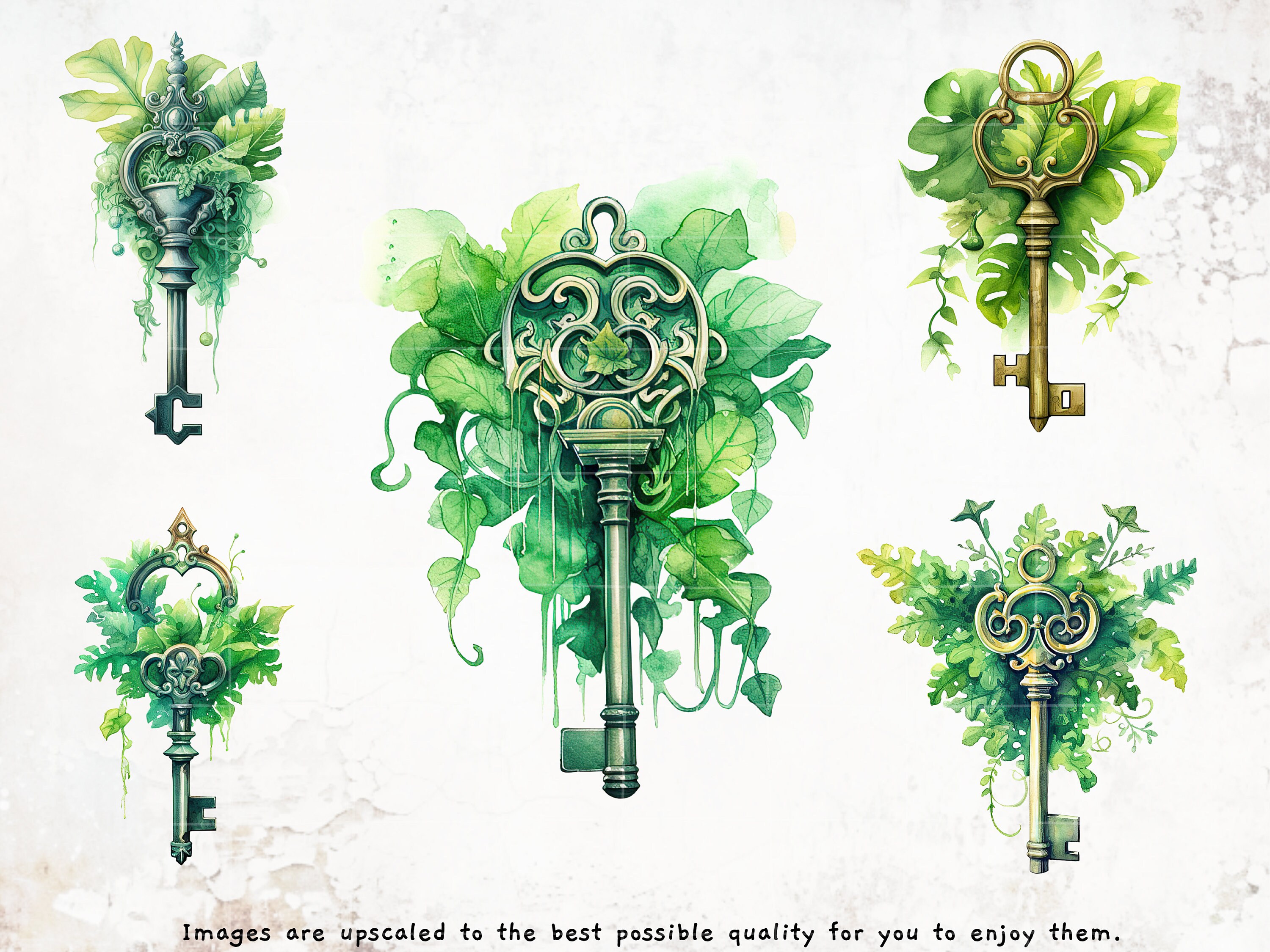 Fantasy Green Key, Watercolor Key Clipart, Fantasy Key, Wedding ...