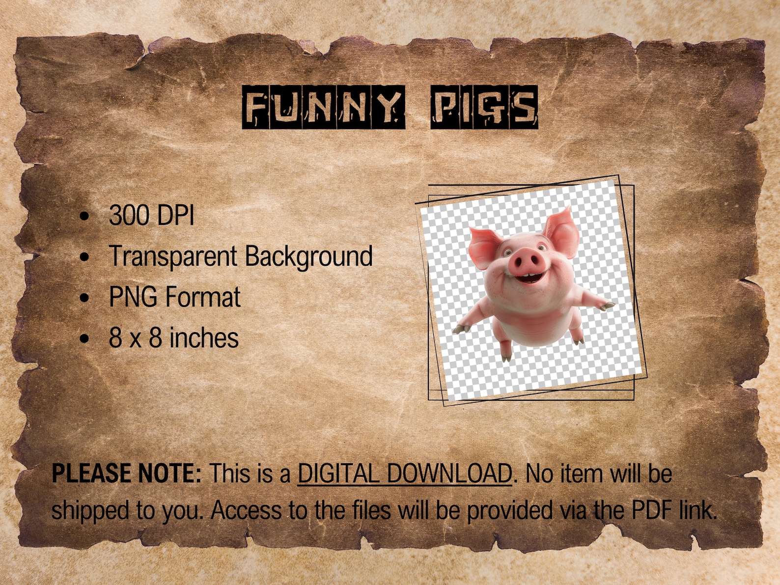 Funny Pigs Clipart Bundle PNG Download, 300 DPI High Quality Graphics ...