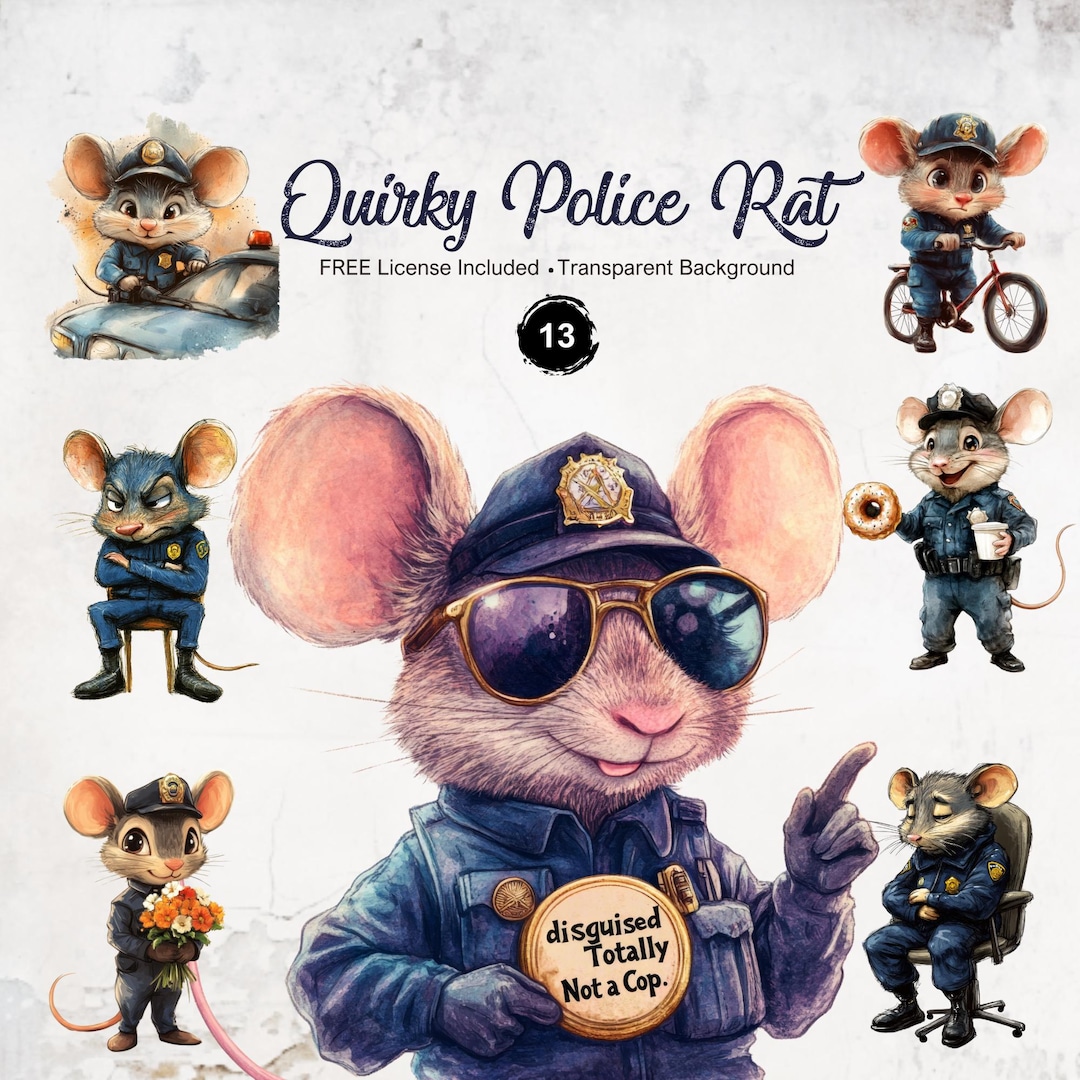 Funny Police Rat Clipart Comic Mouse Illustrations With Transparent ...