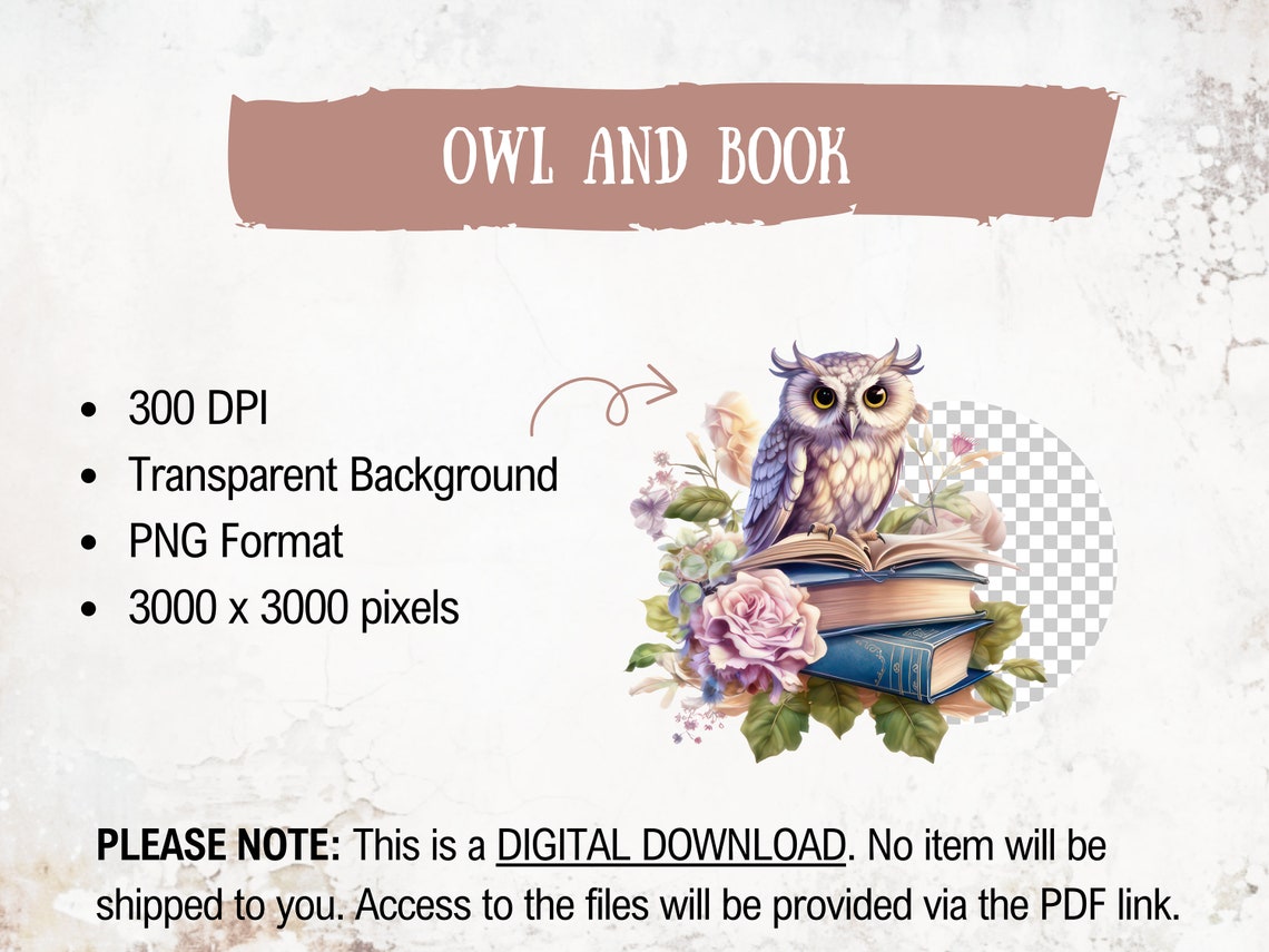 Owl and Book Pastel Watercolor, Floral Owl and Book, Fantasy Clipart ...