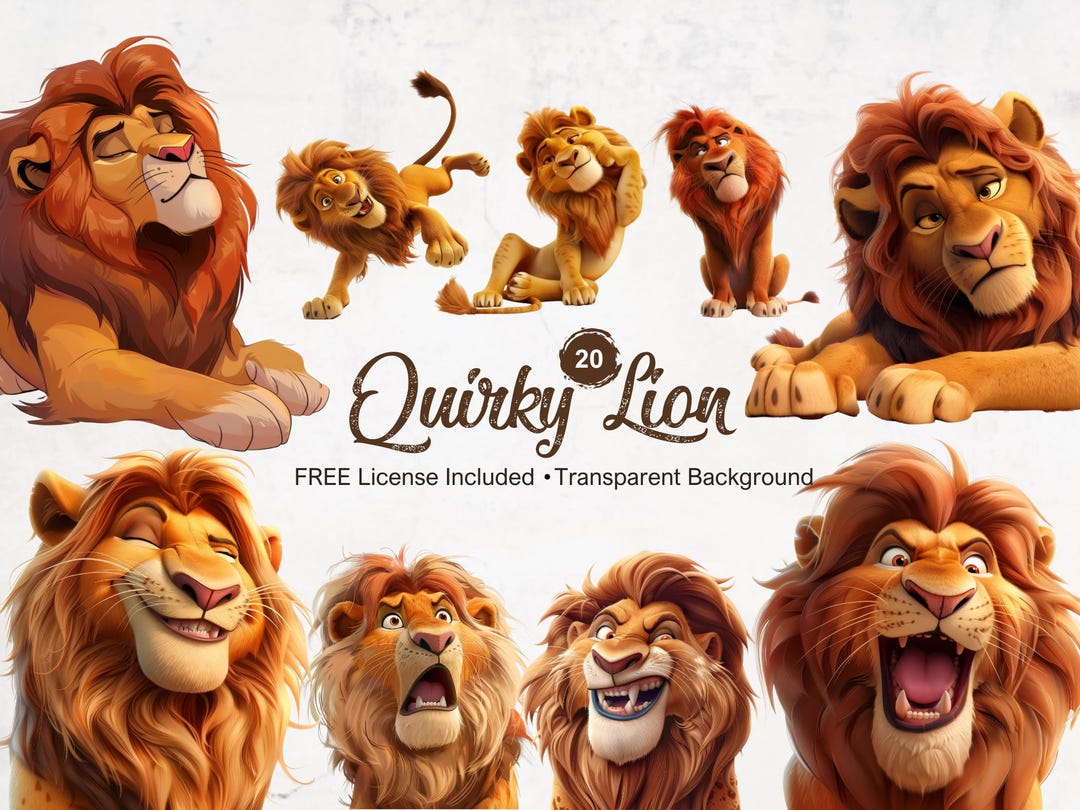 Quirky Lion Clipart Funny Safari Animal Graphics - King of the Jungle ...