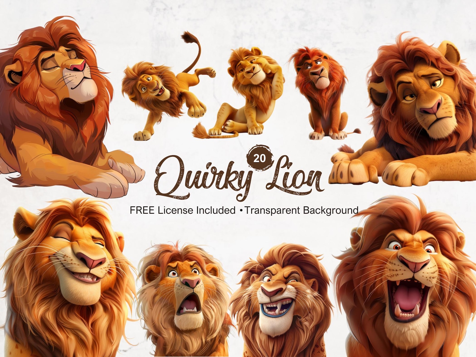 Quirky Lion Clipart Funny Safari Animal Graphics - King of the Jungle ...