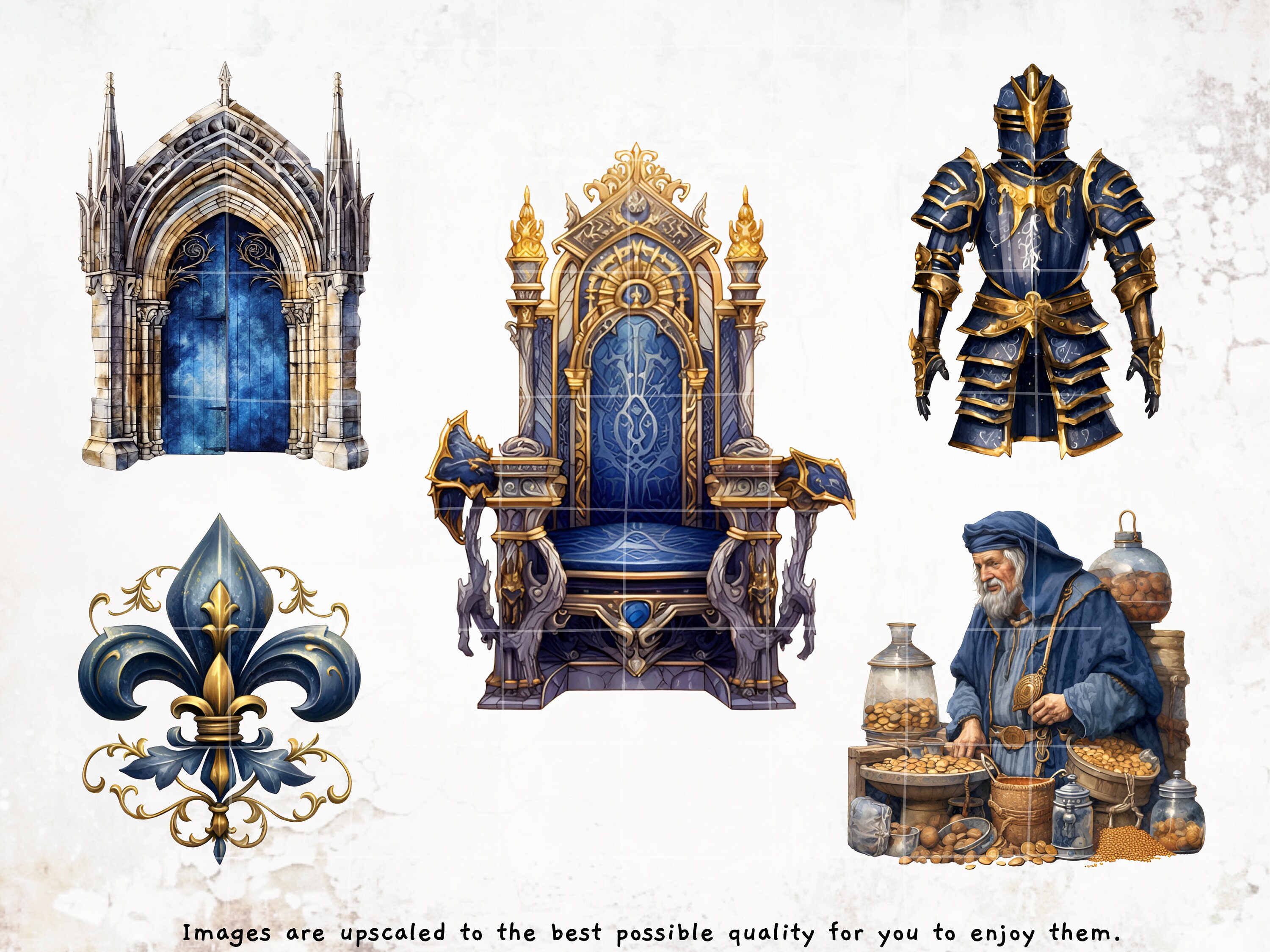 Dark Blue Watercolor Medieval Clipart Watercolor Art - Etsy