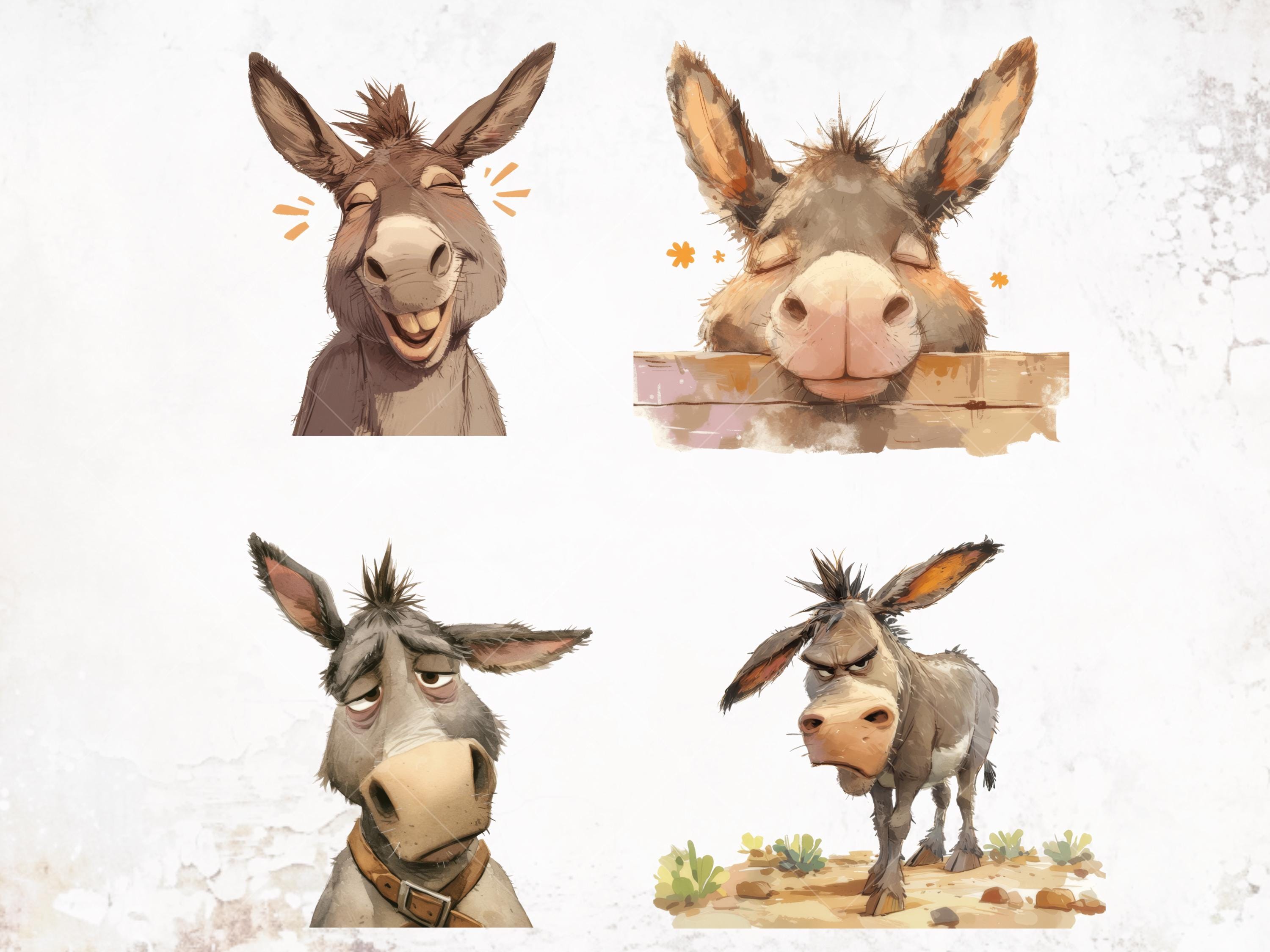 Funny Donkey Faces Clipart Bundle Hilarious Animal PNG Cartoon Graphics ...