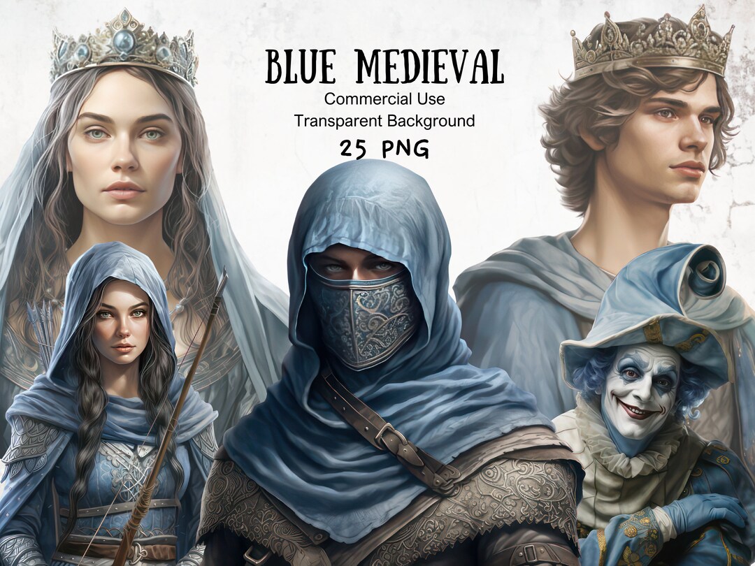 Blue Medieval Watercolor Clipart Royal Family Graphics King Queen ...