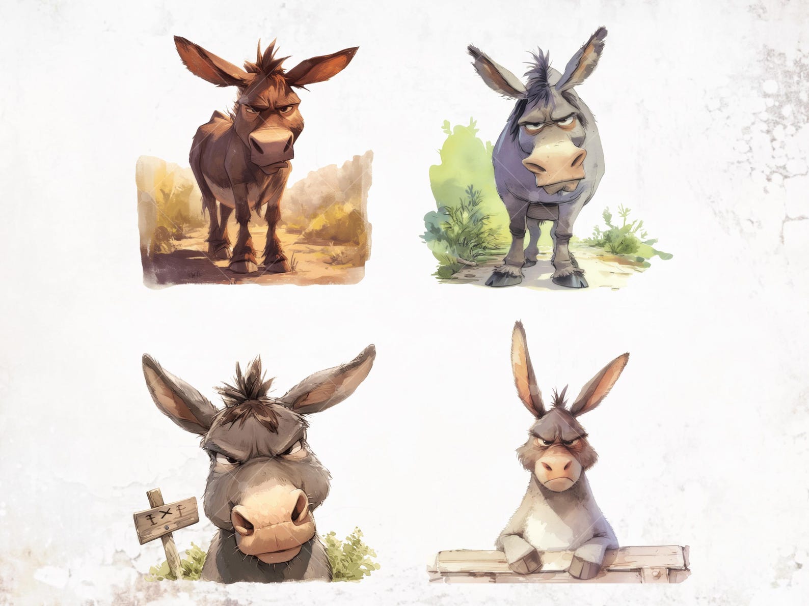 Funny Donkey Faces Clipart Bundle Hilarious Animal PNG Cartoon Graphics ...