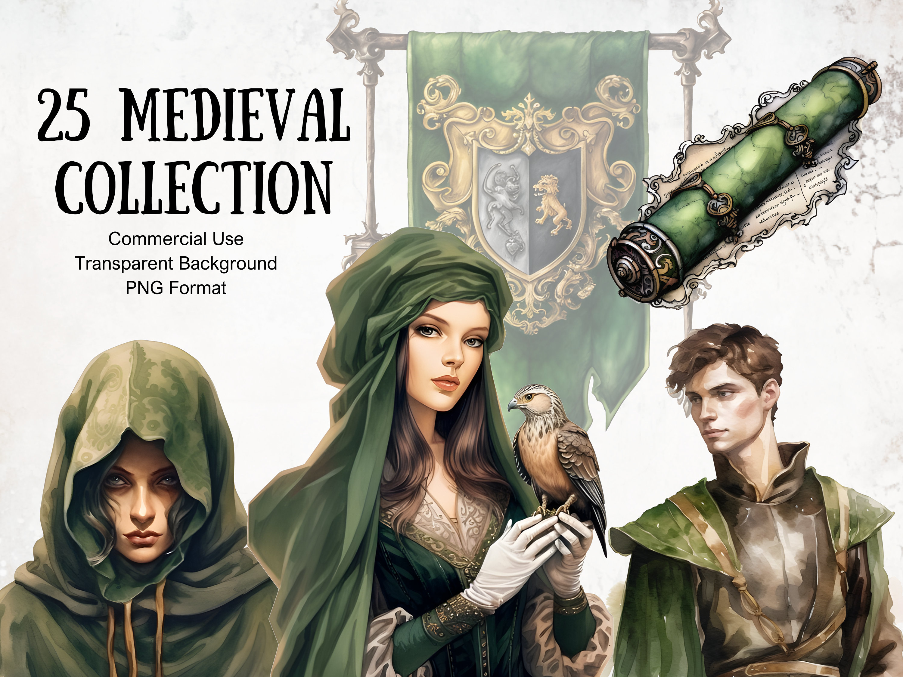 Medieval Watercolor Clipart Collection for Scrapbooking and Journaling ...