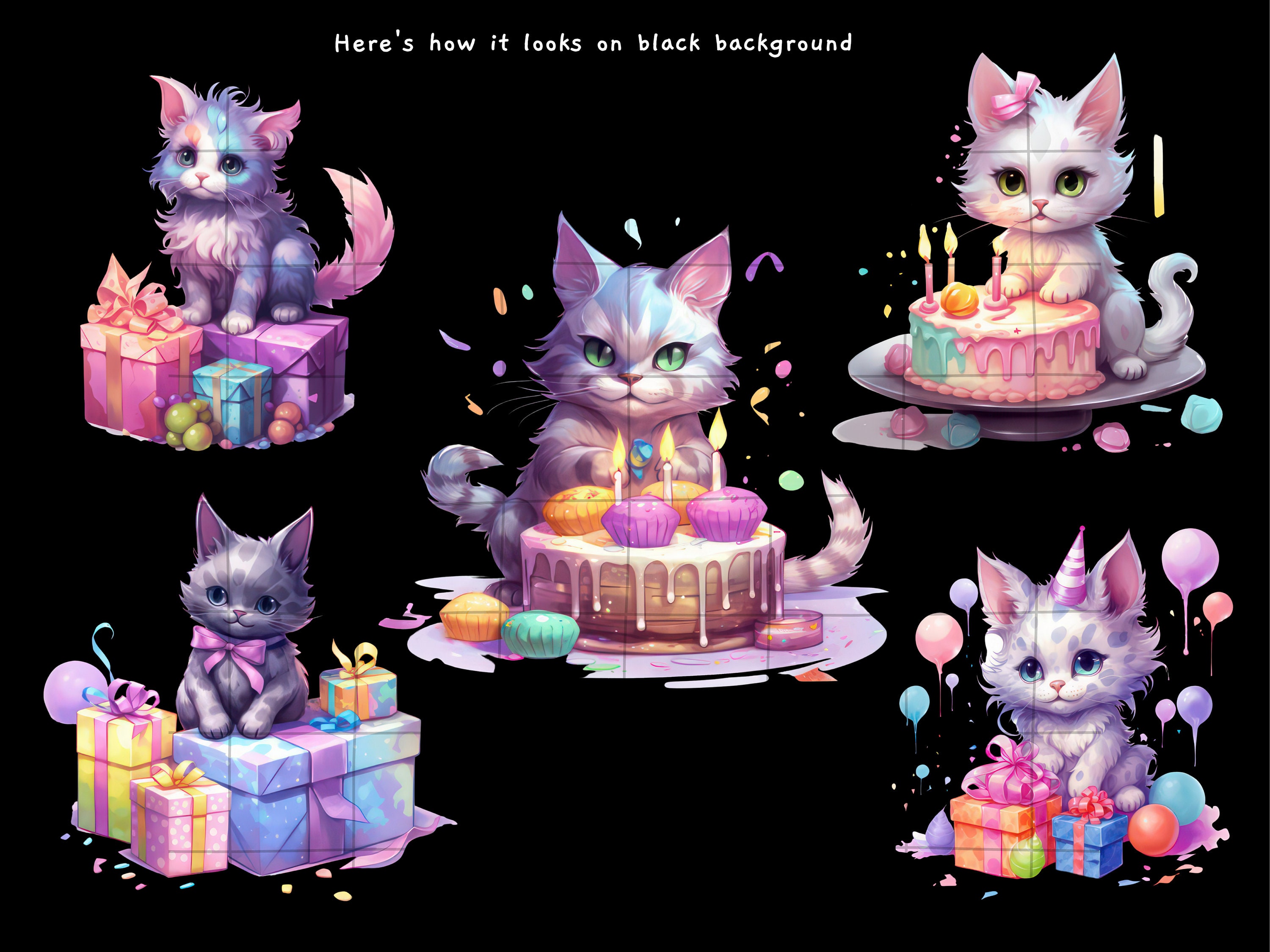 Birthday Cat Clipart Watercolor Feline Party Cat With Cake Happy ...