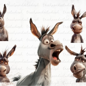 Funny Donkey Faces Clipart Bundle PNG, 300 DPI High Quality Images for ...