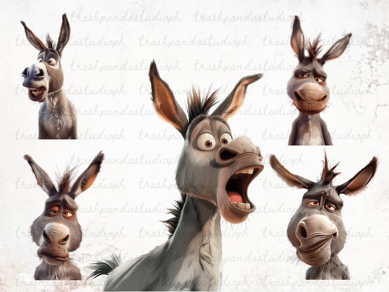 Funny Donkey Faces Clipart Bundle PNG, 300 DPI High Quality Images for ...