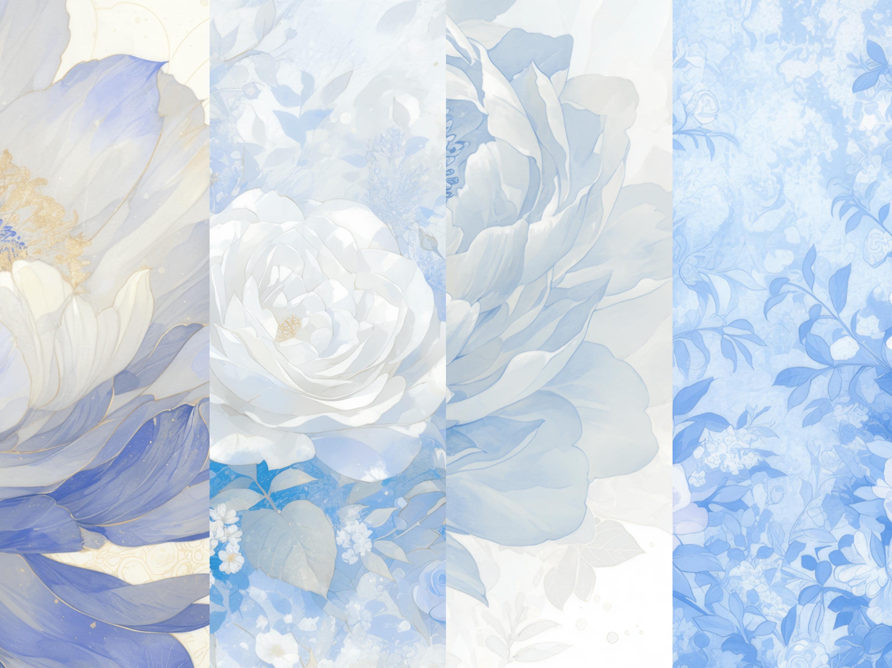 Printable Blue Floral Pages Digital Decoupage Paper Decorative Ephemera ...