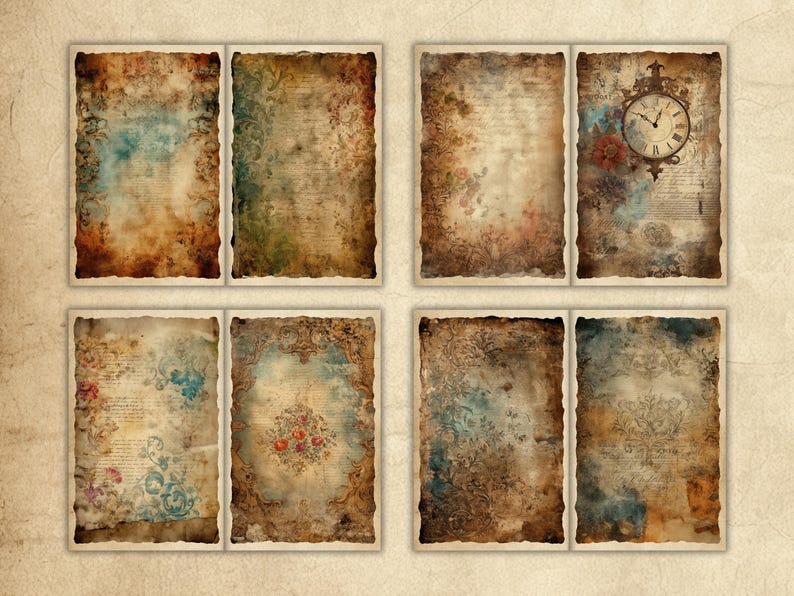 Timeworn Digital Paper Vintage Floral Shabby Prints for Scrapbook Craft ...