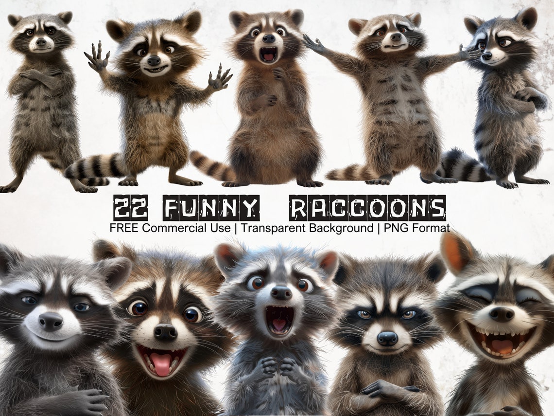 Quirky and Funny Raccoons Clipart Bundle, Trashpanda Graphics, Funny ...
