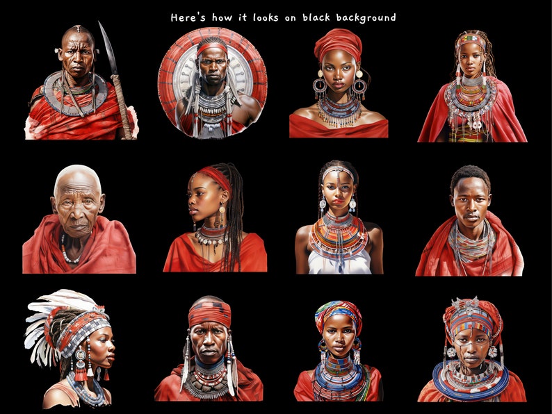 Maasai Tribe Watercolor Clipart, Tribal Art, Maasai Culture, Maasai ...