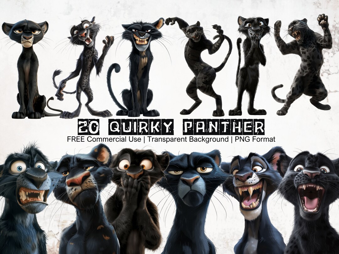 Quirky Panthers Clipart Bundle of Funny and Humorous Black Panther ...