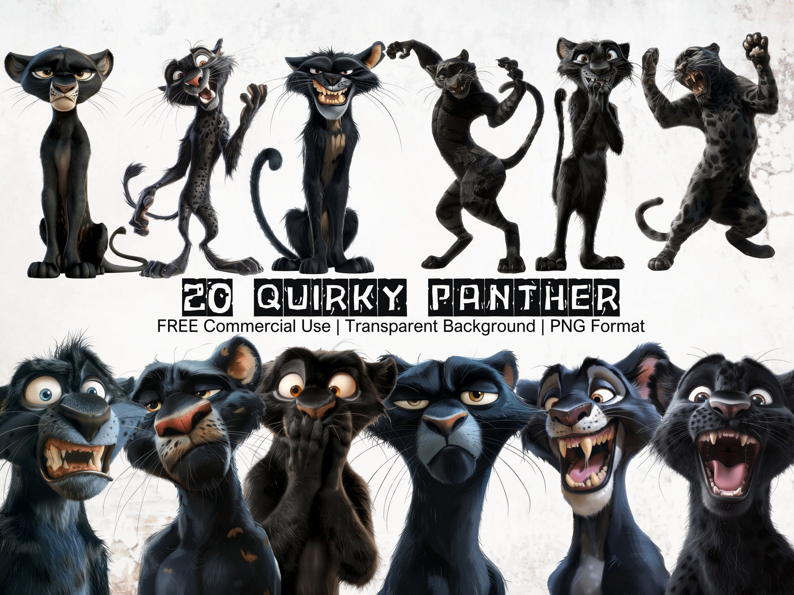 Quirky Panthers Clipart Bundle of Funny and Humorous Black Panther ...