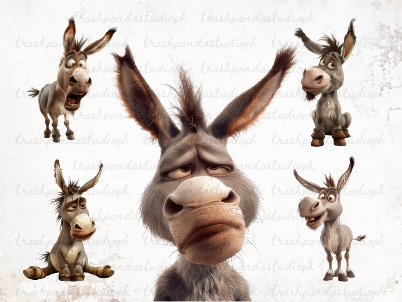 Funny Donkey Clipart Bundle: Cartoon PNG Graphics (digital Download) - Etsy