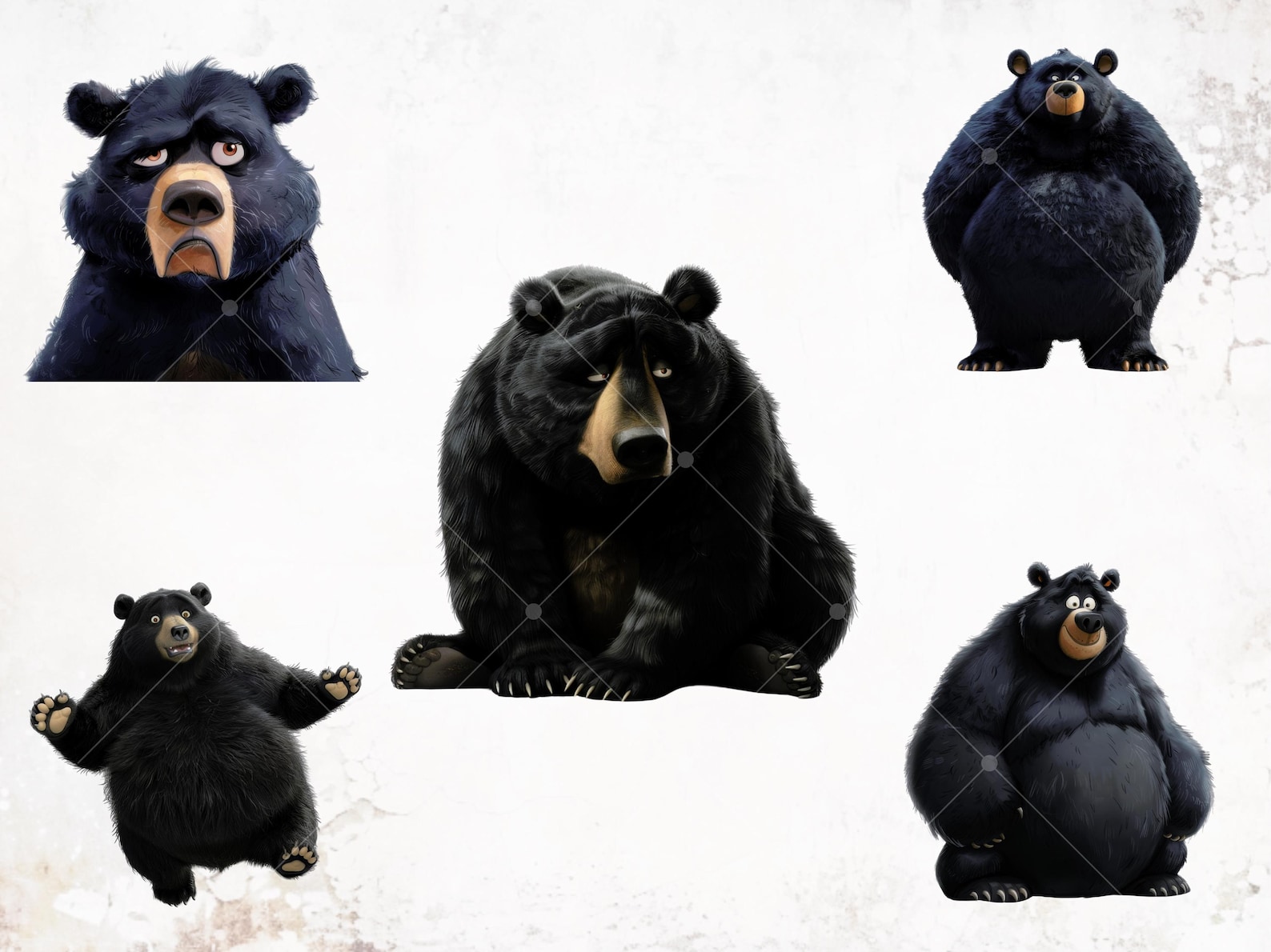 Funny Black Bears Clipart: Forest Animal PNG Graphics (digital Download ...