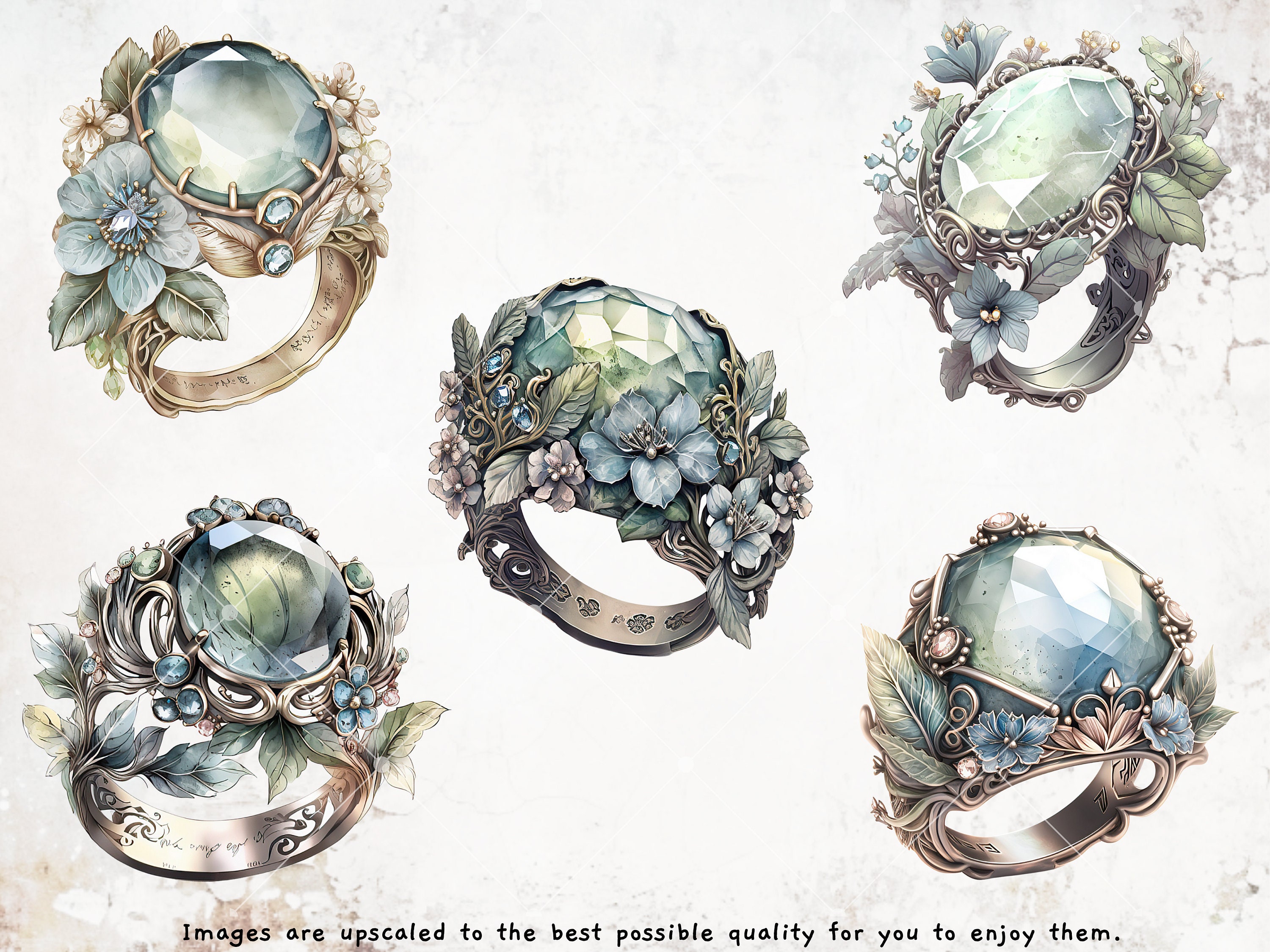 Floral Gemstone Ring Clipart: Fantasy Jewelry Graphics (PNG) - Etsy
