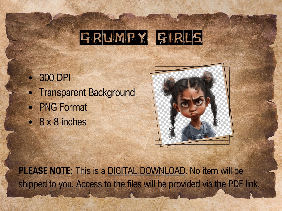 Grumpy Girl Clipart: Cartoon PNG Graphics (digital Download) - Etsy