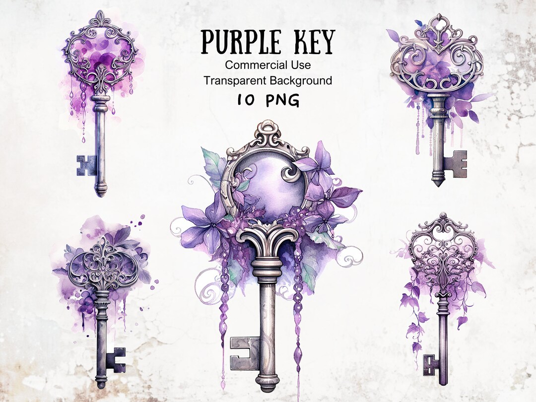 Purple Key Clipart: Watercolor Fantasy Keys (digital Download) - Etsy